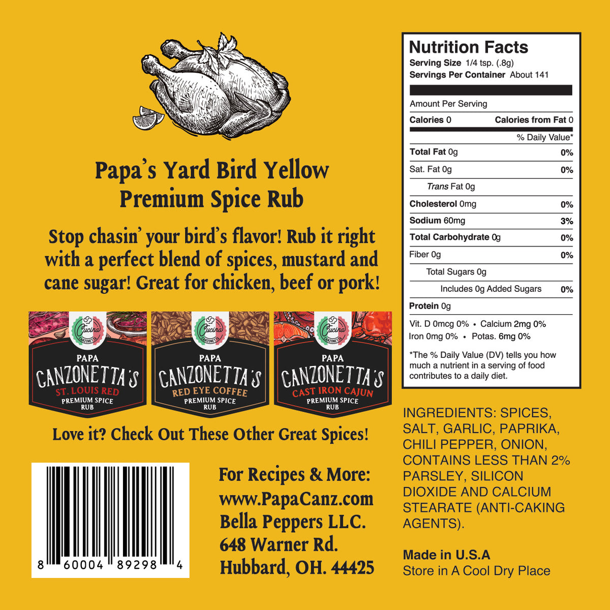 Yard Bird Yellow Premium Spice Rub (4 oz) - Buy Now – Papa Canzonetta's